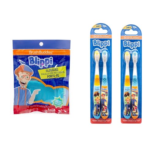 Kali Dreams Blippi Toothbrush Set - 4 Toothbrushes, and Floss. (Blippi Toothbrush Floss)