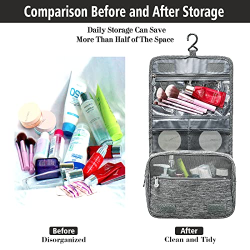 Hanging Toiletry Bag Large Capacity Men and Women Waterproof Travel Cosmetic Bag Bathroom Storage Bag (Grey)