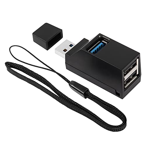 QIANRENON USB Hub 90 Degree Splitter 3 Port USB 3.0 Adapter Portable Powered Data USB Hub Transfer for PC Laptop USB Flash Drives,Black