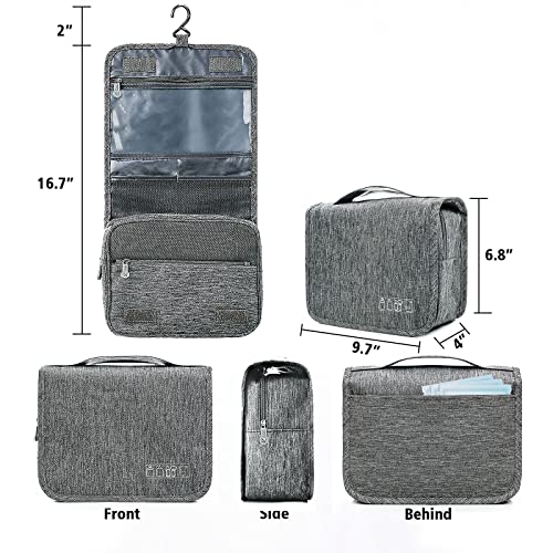 Hanging Toiletry Bag Large Capacity Men and Women Waterproof Travel Cosmetic Bag Bathroom Storage Bag (Grey)