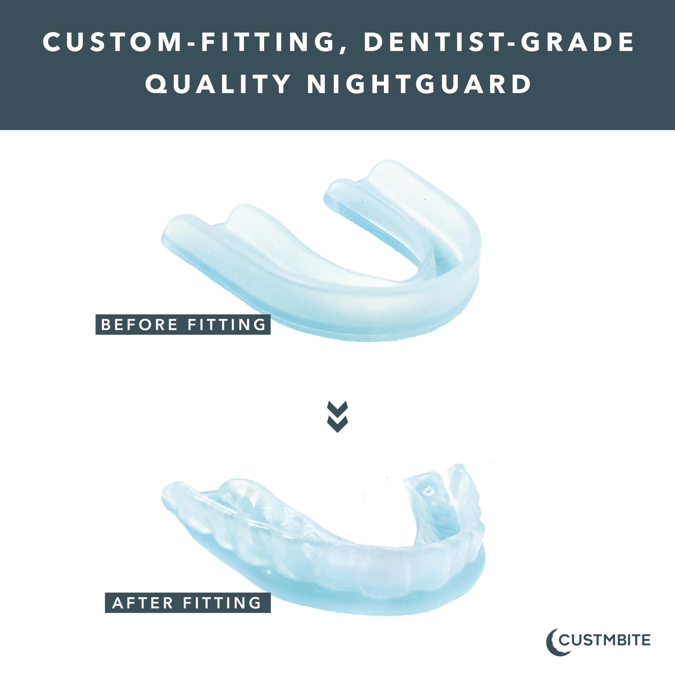 CUSTMBITE Premium Hard Surface Night Guards for Teeth Grinding, 2 Pack with Mouth Guard Case, USA Made, Mouth Guard for Clenching Teeth at Night, Bruxism NightGuard - Customizable Fit Dental Guard
