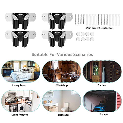 CWOVRS Mop Broom Holder, 4 Pack Mop Holders Stainless Steel Broom Wall Mount Holder, Heavy Duty Broom Hanger Wall Mop Holder for Kitchen Garden Garage