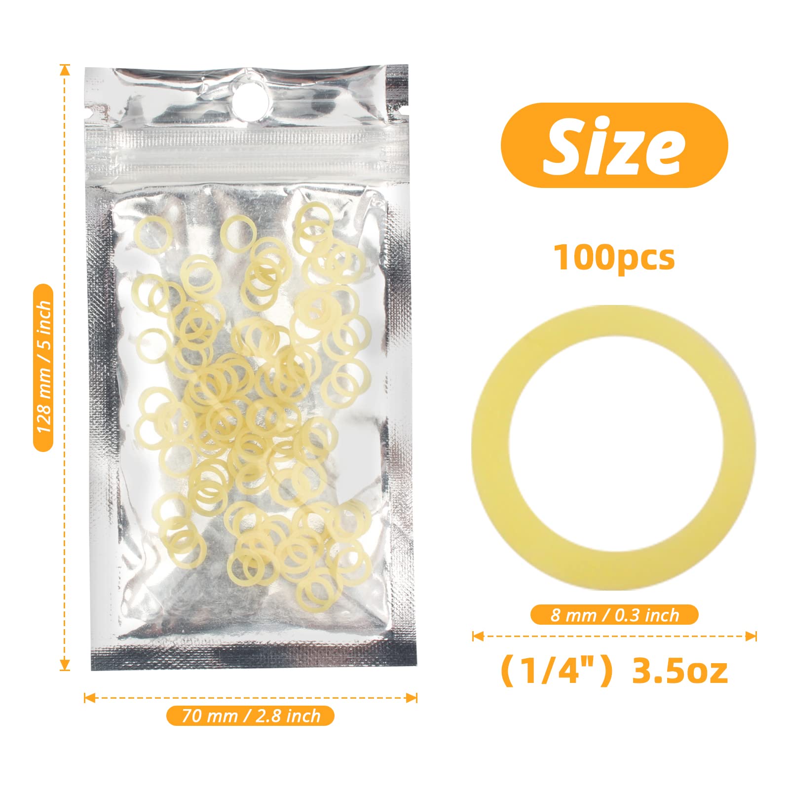 Sihuuu 100 PCS Orthodontic Elastic Rubber Bands, 1/4 Inch Free Elastic Placer, Orthodontic Elastics Small Rubber bands for Braces, Hair Braids, Dreadlocks, Fix Tooth Gap