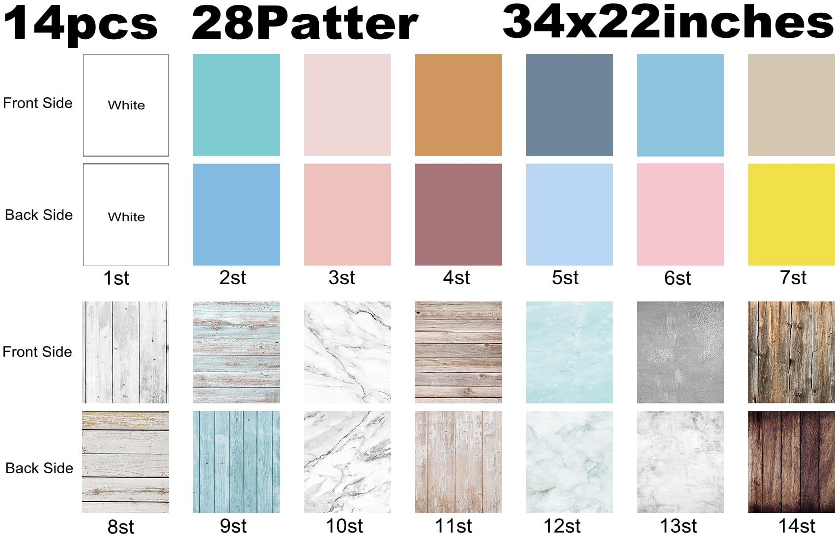 28 Patterns Small Photo Backdrop Product Backgrounds 14 Pieces 22x34in Double-Sided Food Photography Backdrops Tabletop Small Product Photography Props