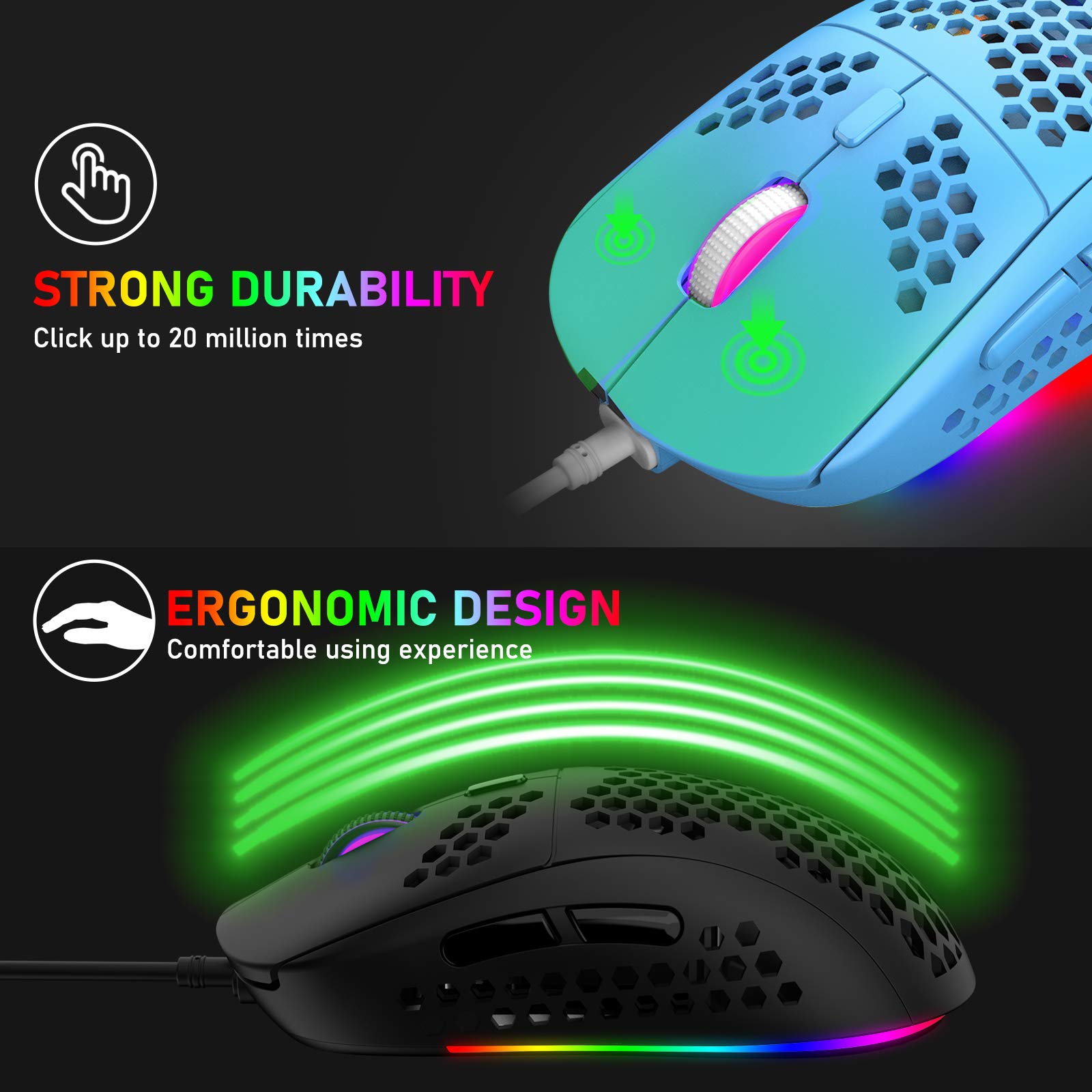 SELORSS 60% True Mechanical Keyboard and Mouse Combo,Compact Mini 62 Keys Chroma 20 Rainbow Backlit,Linear Switch,6400 DPI Optical&65g Lightweight RGB Gaming Mouse with Cable Holder for PC/Mac (Blue)