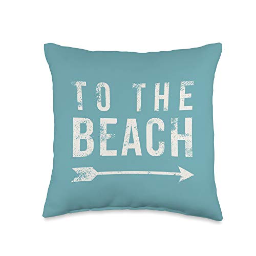 Vine Mercantile To The Beach-Cute Summer Quote-Vintage Caribbean Blue Throw Pillow, 16x16, Multicolor