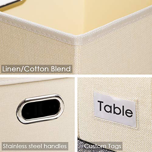 PRANDOM Large Collapsible Storage Bins with Lids [3-Pack] Fabric Foldable Storage Boxes Organizer Containers Baskets Cube with Cover for Home Bedroom Closet Office Faint Yellow(17.3x11.8x11.8)