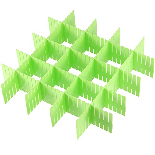 KEILEOHO 56 PCS Plastic Drawer Dividers, Adjustable Grid Drawer Dividers, Drawer Dividers Organizer for Office, Dresser, Drawers, Desktop, Organizing Sock, Underwear, Makeup, 28 Green, 28 White