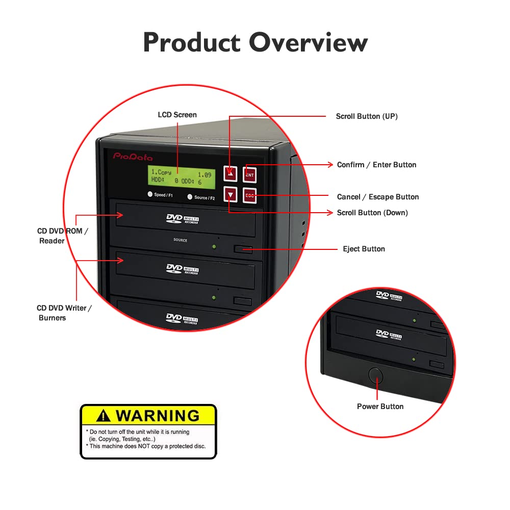 Piodata 1 to 5 24X Burner M-Disc Support CD DVD Duplicator - Standalone Copier Duplication Tower PIO-S5T-DVD-BK