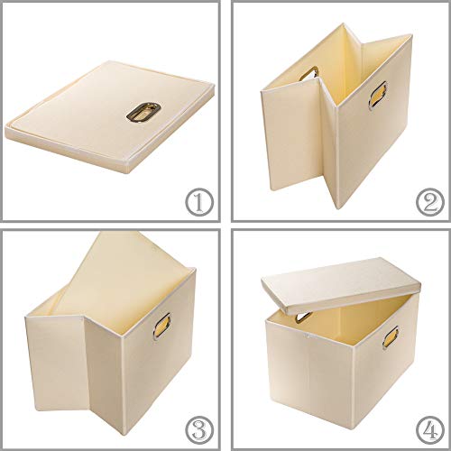 PRANDOM Large Collapsible Storage Bins with Lids [3-Pack] Fabric Foldable Storage Boxes Organizer Containers Baskets Cube with Cover for Home Bedroom Closet Office Faint Yellow(17.3x11.8x11.8)