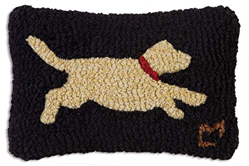 Chandler 4 Corners Artist-Designed Running Yellow Dog Hand-Hooked Wool Decorative Throw Pillow (8” x 12”)