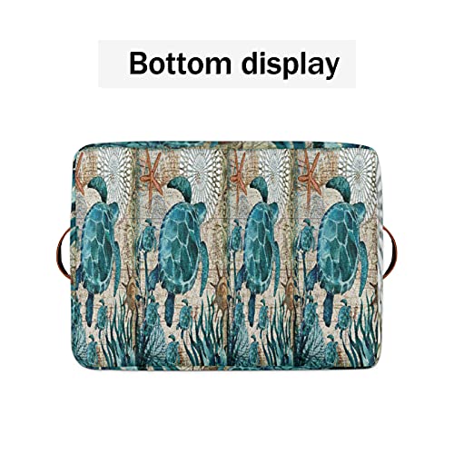 Ocean Turtle Rectangular Storage Bin, Sea Turtle Storage Basket with Handles, Toy Bins, Laundry Hamper, Books Clothes Bag, Gift Baskets for Nursery Home Closet