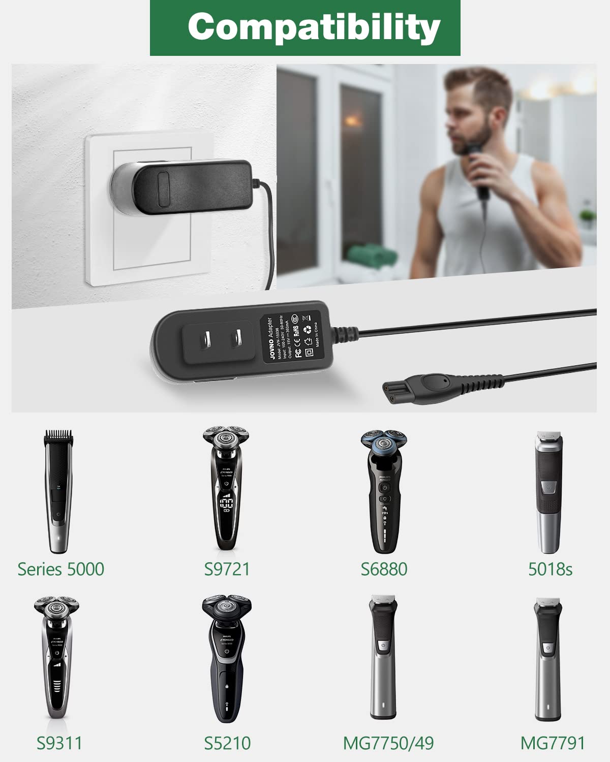 HQ8505 Replacement Charger Cord Fit for 2300 3500 7000 5000 3000 Series mg5750 mg7750 Electric Shaver Razor, Aquatec Arcitec Multigroom Beard Trimmer