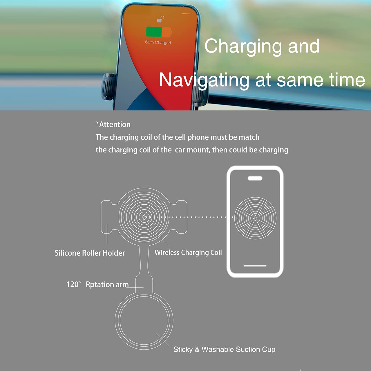 JOWUA 480° Rotation Car Mount with Wireless Charging 10w for Tesla Model 3 & Model Y, Compatible with Phone 13 Pro Max, iPhone 13 Pro and Other 4.7-6.5'' Smartphones