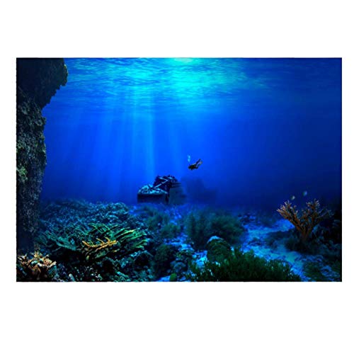 GLOGLOW Aquarium Poster, Effect Underwater Background Sticker Thicken PVC Adhesive Static Cling Backdrop Fish Tank Decorative Paper(61×30cm)