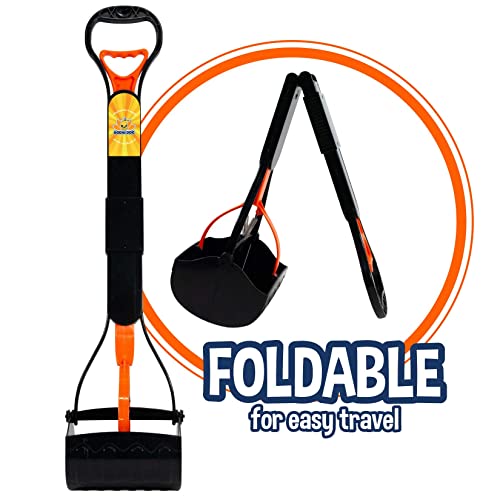 Bodhi Dog Extra Large Foldable Pooper Scooper | 32” Long Handle Portable Pooper Scooper | for Small and Large Dogs | Made with Premium Durable Materials - Orange