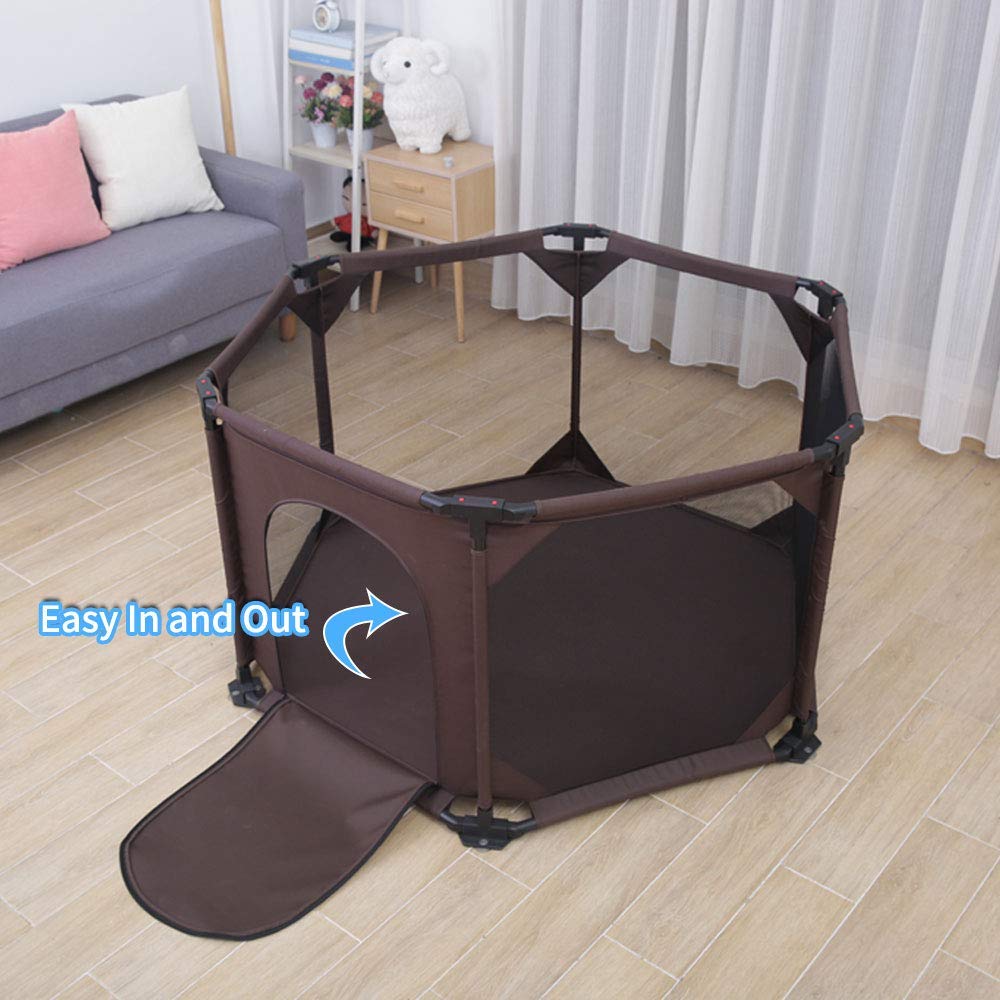 Baby Play Yard, Playpen for Babies Breathable Mesh, Portable Indoors Outdoors and Parks Great Gifts for Babies Infant Toddler Kids (Brown)
