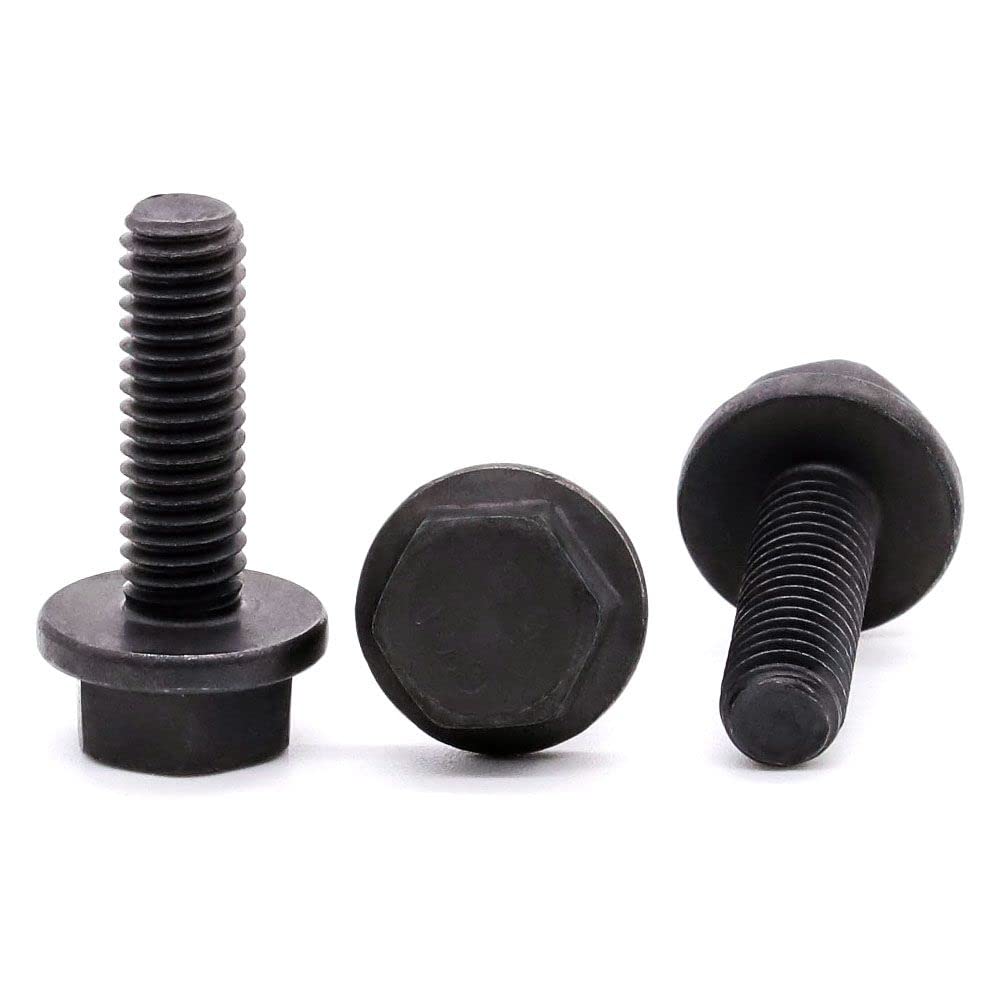 Glvaner M6-1.0 x 16mm (25 pcs) Alloy Steel Flanged Washer Head Hex Bolts, Extra-Large Washer Head, 10.9 Grade Black Oxide Finish GB5789 Full Thread