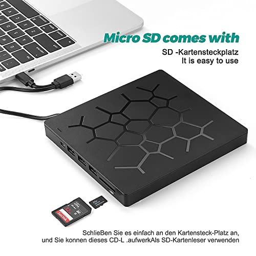BPAKDU External DVD CD Drive Type-c USB3.0 CD Player, 6 in 1 New DVD Burner, Plug and Play,Ultra Slim, for Mac, PC Windows 11/10/8/7 Linux OS
