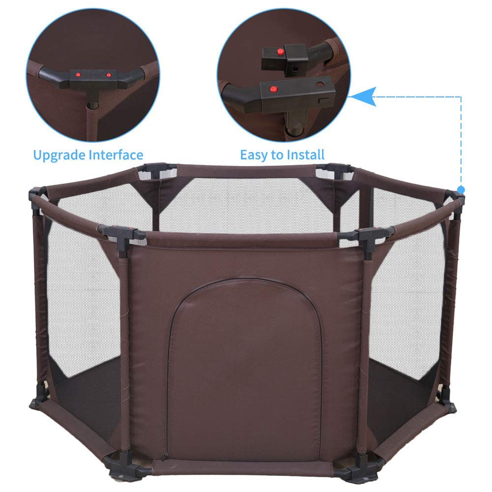 Baby Play Yard, Playpen for Babies Breathable Mesh, Portable Indoors Outdoors and Parks Great Gifts for Babies Infant Toddler Kids (Brown)