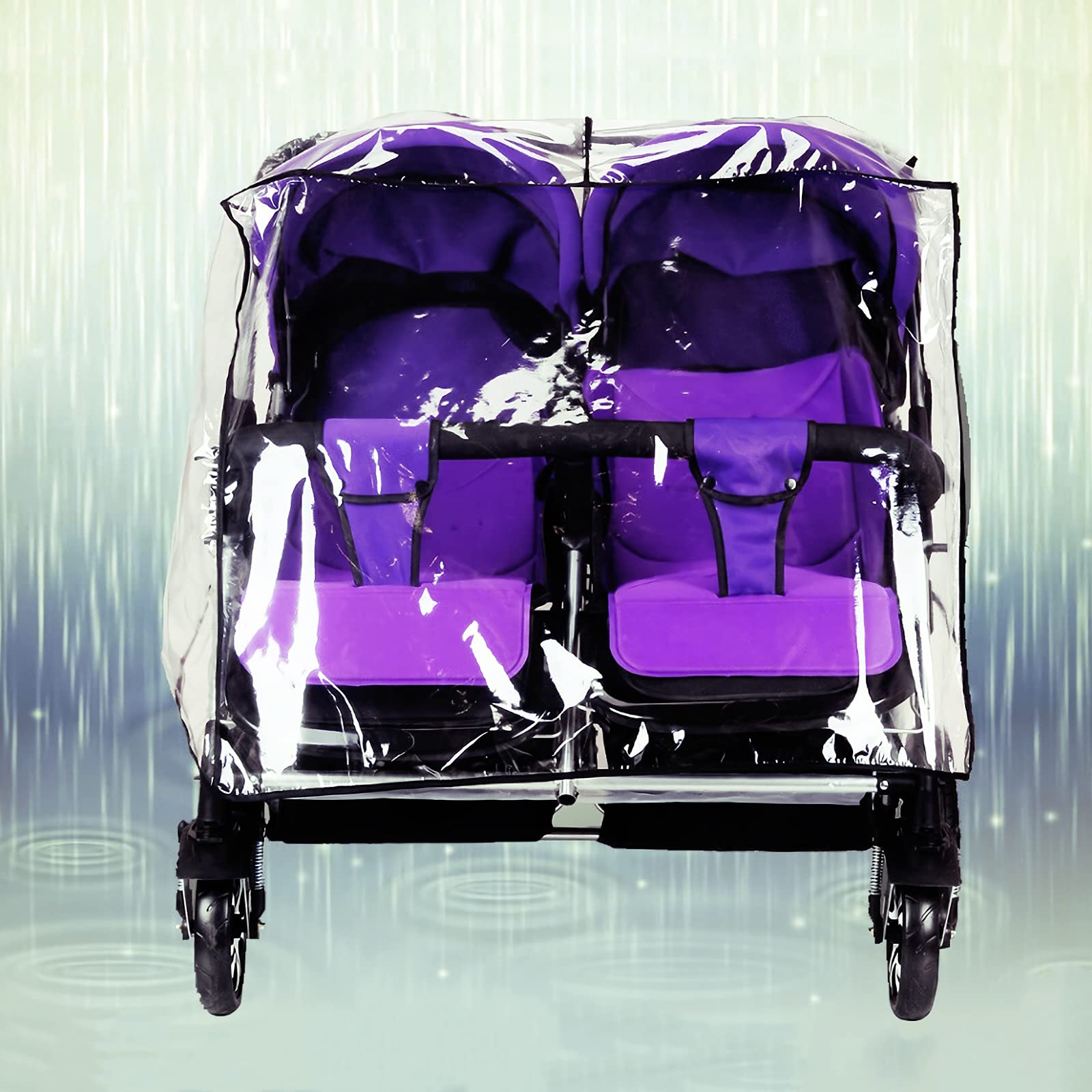 Twins Baby Pushchair Rain Cover Universal Stroller Waterproof Rainy Weather Guard Side by Side Double Carriage Outdoor Wind Dust Snow Protection Breathable Shield Transparent Accessories