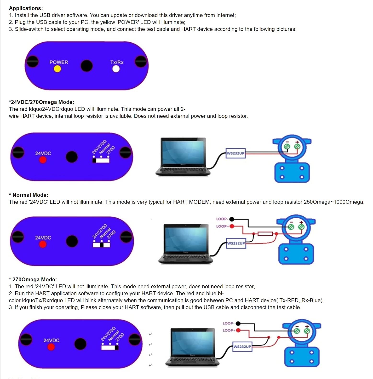 USB Hart Modem WS232UP Hart-USB Modem Hart Transmitter with Built-in 24VDC Loop Resistor Hart Communicator 475 375 Modem Modem