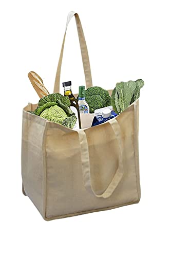 WHITEWRAP Canvas Grocery Shopping Bag with 6 Pockets 14.5” x 13” x 8" Pack of 2
