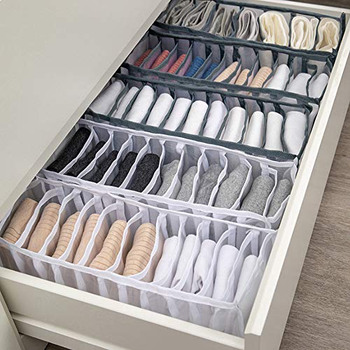 Foldable Underwear Storage Box With 6/7/11 Compartments Nylon Divider Box Socks Bra Underpants Wardrobe Drawer Closet Organizers (white(5PCS), 11 cells)