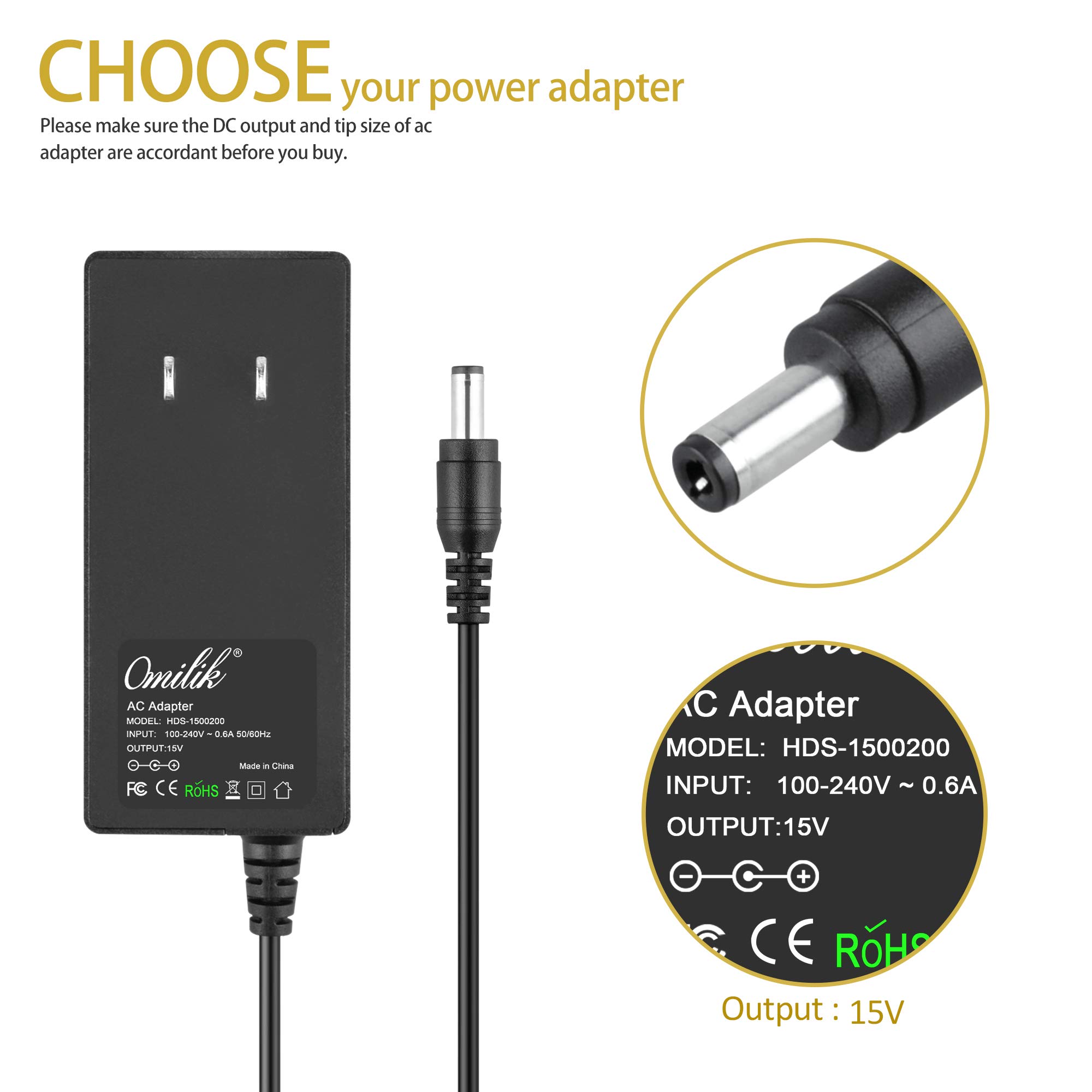 Omilik 6FT AC Adapter Replacement for Portable Bluetooth Speaker 4091451 04091451 & Advent AW870 Wireless Powered Speakers Power Supply Cord