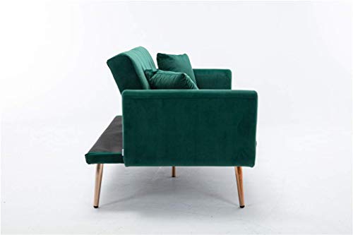 SZLIZCCC 63" Accent Sofa, Mid Century Modern Velvet Fabric Couch, Convertible Futon Sofa Bed ,Recliner Couch Accent Sofa Loveseat Sofa with Gold Metal Feet (Green)
