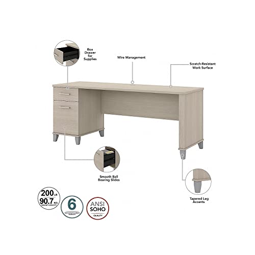 Bush Furniture Somerset 72W 3 Position Sit to Stand L Shaped Desk with Hutch in Sand Oak