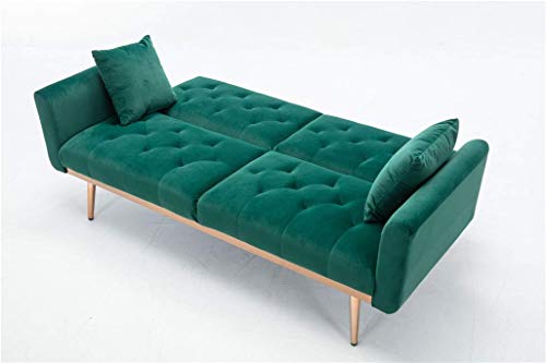 SZLIZCCC 63" Accent Sofa, Mid Century Modern Velvet Fabric Couch, Convertible Futon Sofa Bed ,Recliner Couch Accent Sofa Loveseat Sofa with Gold Metal Feet (Green)