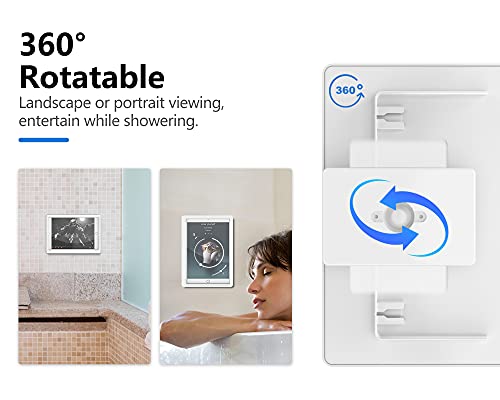 MoKo Wall Mount Shower Tablet Holder, 360 Rotation Waterproof Tablet Holder Bathroom Tablet Case Mount Shelf with Touchable Anti-Fog Screen for Tablets Up to 10.2", Fit with iPad 9 iPad Mini 6, White