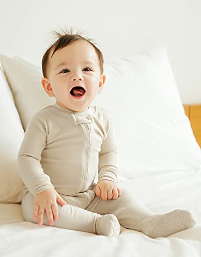 VAENAIT BABY Toddler Boys Girls Solid Footie Pajama Cozy Modal Ivory 0-3M