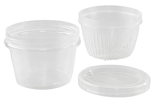 HOME-X Clear Plastic Storage Container with Removable Strainer and Lid, Small Food Storage Container, 1-Cup Capacity, 4 ½” L x 3 ½” W x 3 ¼” H, Opaque