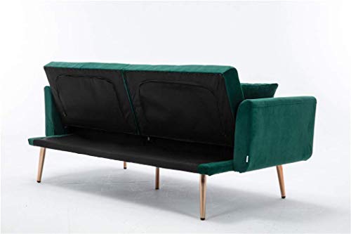 SZLIZCCC 63" Accent Sofa, Mid Century Modern Velvet Fabric Couch, Convertible Futon Sofa Bed ,Recliner Couch Accent Sofa Loveseat Sofa with Gold Metal Feet (Green)