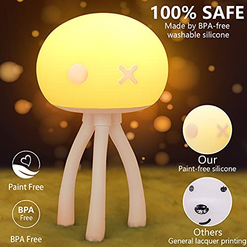 Cute Kids Night Light for Baby Toddler Teens, Dimmable Rechargeable Silicone Bedside Lamp with Flexible Tripod, Kawaii Nursery Night Lights for Breastfeeding, Soft Eye Caring, Tap Control (Pink)