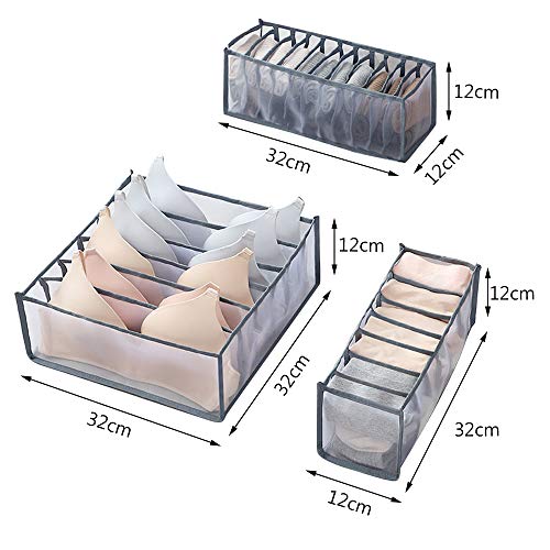 Foldable Underwear Storage Box With 6/7/11 Compartments Nylon Divider Box Socks Bra Underpants Wardrobe Drawer Closet Organizers (white(5PCS), 11 cells)