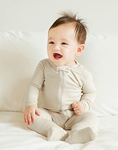 VAENAIT BABY Toddler Boys Girls Solid Footie Pajama Cozy Modal Ivory 0-3M