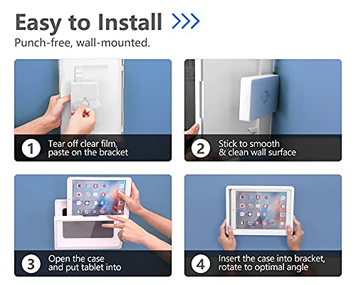 MoKo Wall Mount Shower Tablet Holder, 360 Rotation Waterproof Tablet Holder Bathroom Tablet Case Mount Shelf with Touchable Anti-Fog Screen for Tablets Up to 10.2", Fit with iPad 9 iPad Mini 6, White