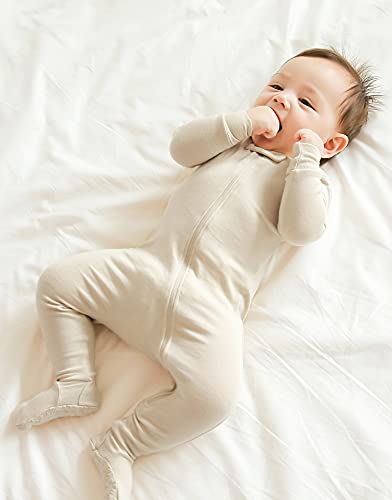 VAENAIT BABY Toddler Boys Girls Solid Footie Pajama Cozy Modal Ivory 0-3M