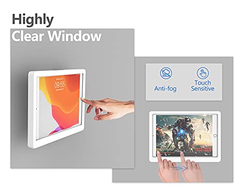 MoKo Wall Mount Shower Tablet Holder, 360 Rotation Waterproof Tablet Holder Bathroom Tablet Case Mount Shelf with Touchable Anti-Fog Screen for Tablets Up to 10.2", Fit with iPad 9 iPad Mini 6, White