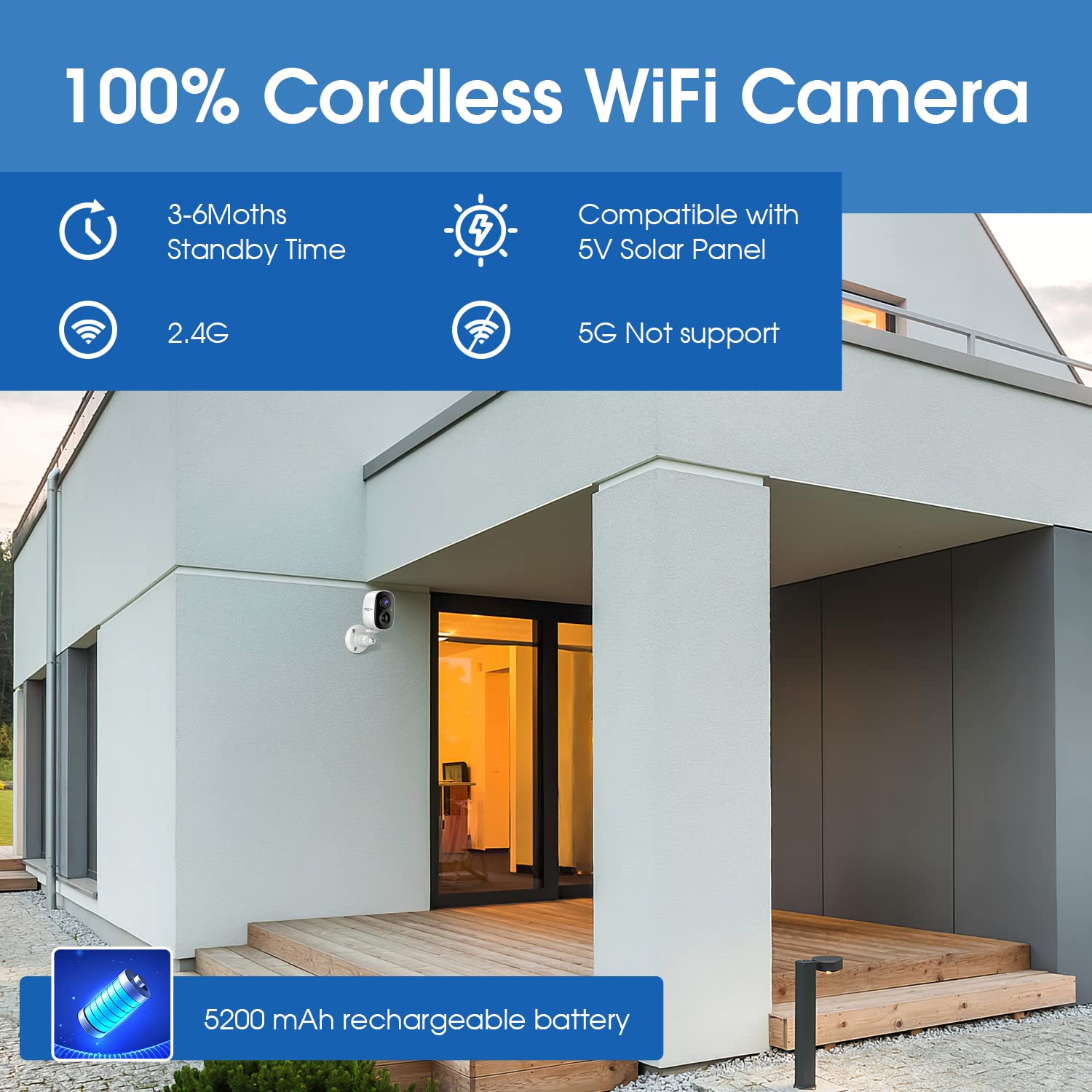 ROCK WiFi Camera Outdoor, 1080P Battery Powered AI Motion Detection, Bullet Surveillance Cameras for Home Security System with Siren Alarm, Night Vision, Waterproof Cloud/SD