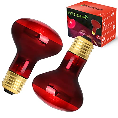 FIVEAGE 75W Red Heating Light Infrared Bulb UVA Spot Heat Lamp for Reptile and Amphibian Use - Lizard Tortoise Spider Snake Chameleon 2 Pack