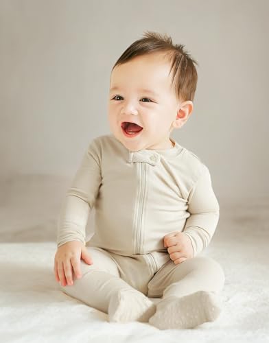 VAENAIT BABY Toddler Boys Girls Solid Footie Pajama Cozy Modal Ivory 0-3M