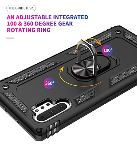 Androgate for Samsung Galaxy Note 10 Plus Case, Note10+ Case with HD Screen Protectors, Military-Grade Metal Ring Holder Stand Drop Tested Shockproof Cover Case for Samsung Note 10+/ 5G Black