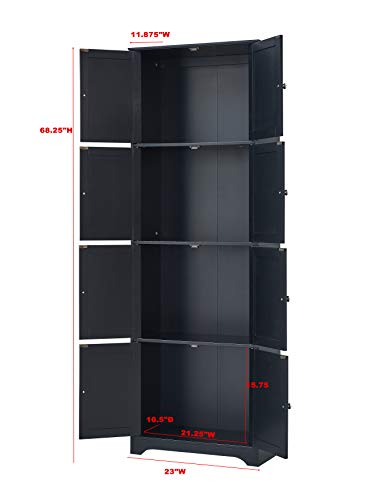 Kings Brand Furniture Lyons 4-Tier 68" Kitchen Pantry Storage Cabinet with 8 Doors, Black