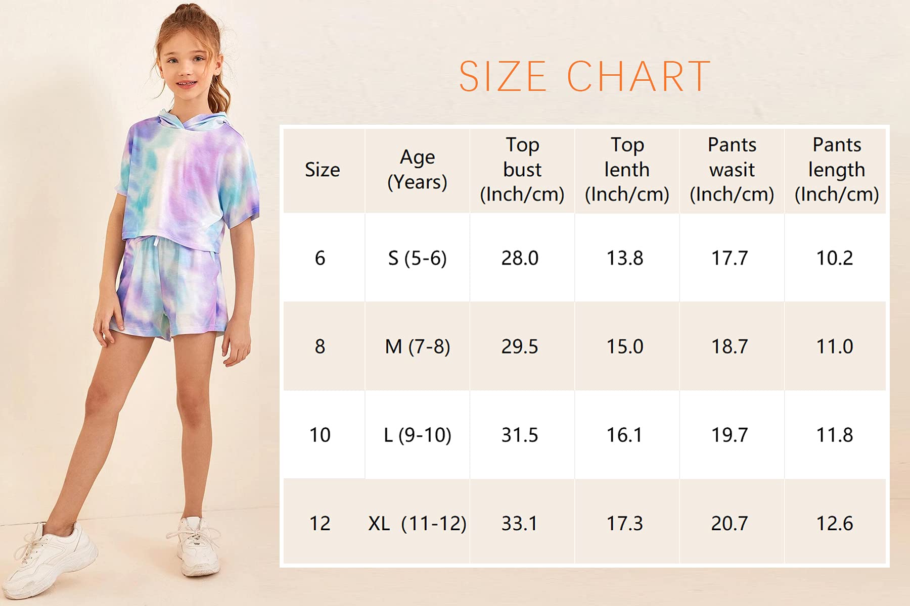 Girls Tie Dye Clothes Outfits Tracksuits Jogger Set Sweatsuits Activewear Crop Tops Hoodies Shorts Sets Size 12