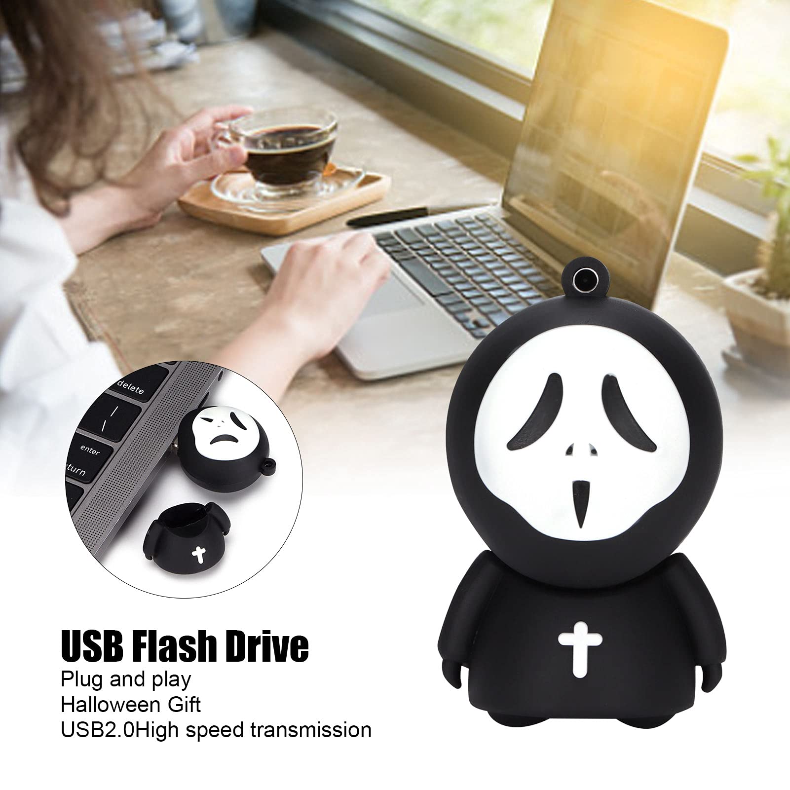 USB Flash Drive USB2.0 Memory Stick, Faceless Ghost Cartoon U Disk Drive Storage High Speed Thumb Drive, Data Transmission Portable for Computer/Laptop (32GB)