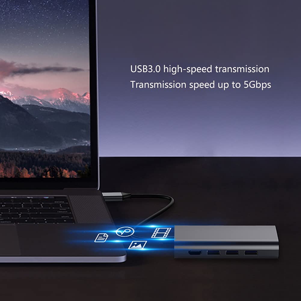 Port Expander USB C Docking Station 8-in-1 USB C Hub Adapter for PC Laptop with HDMI, Ethernet, 3 USB 3.0, 60W PD, SD/TF Card Reader USB Splitter